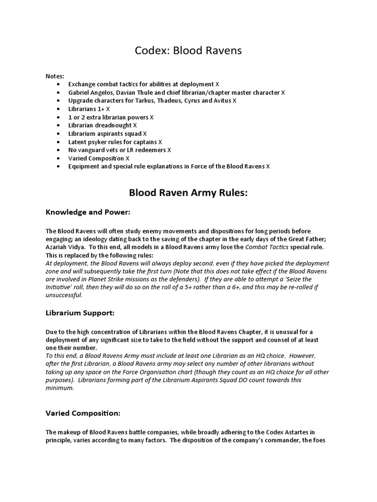Codex: Blood Ravens: Blood Raven Army Rules | PDF | Military