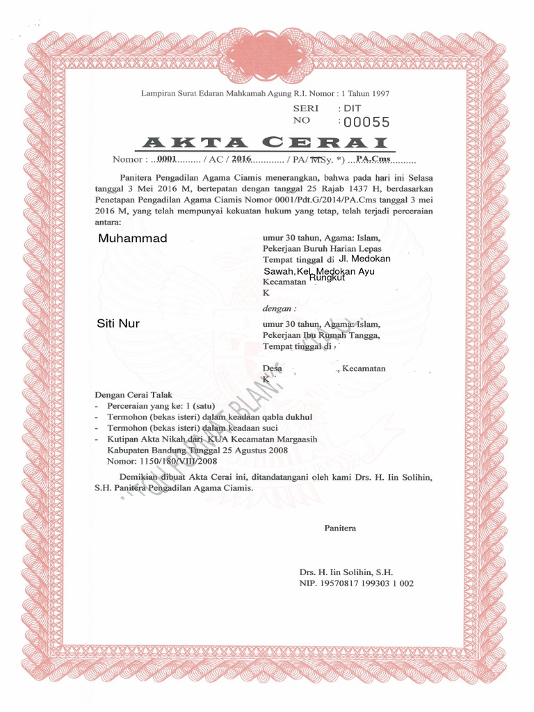 Blanko Akta Cerai PDF - Gratis | PDF