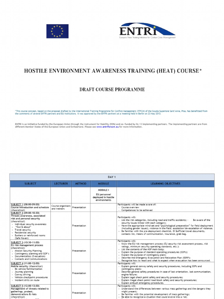 Hostile Environment Awareness Training (Heat) Course - Program | PDF