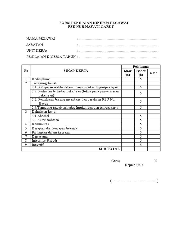 Form Penilaian Kinerja | PDF