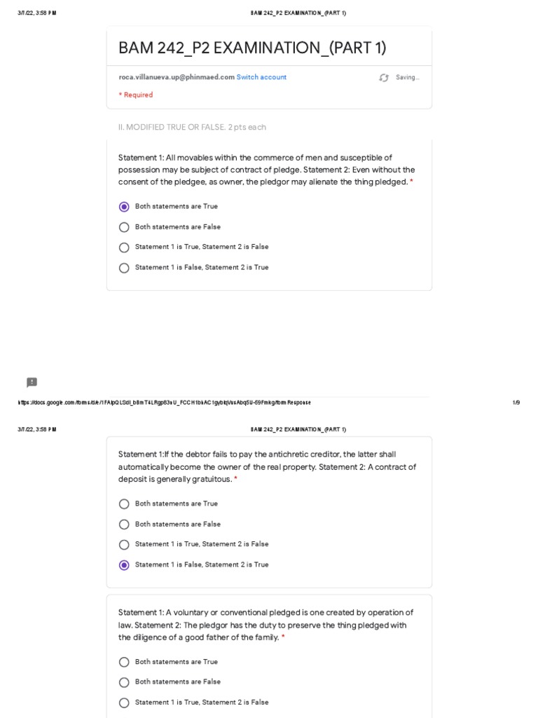 Bam 242 - P2 Examination - (Part 1) : Ii. Modified True or False. 2 Pts Each | PDF | Guarantee ...