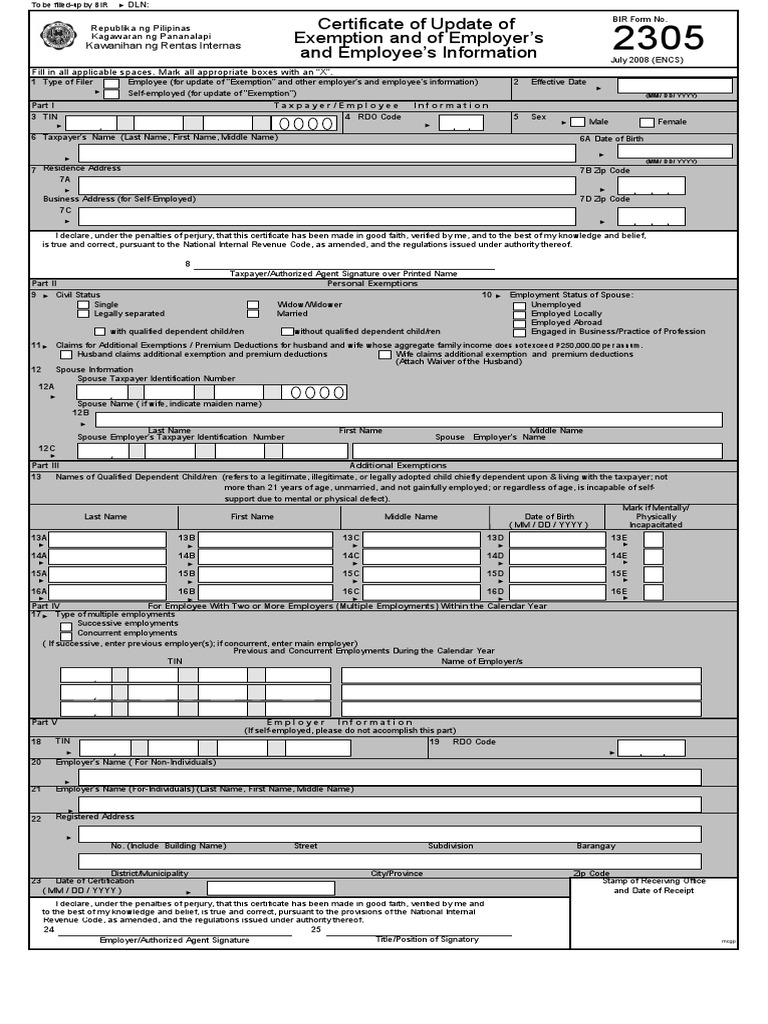 Bir Form 2305 | PDF | Social Institutions | Government Finances