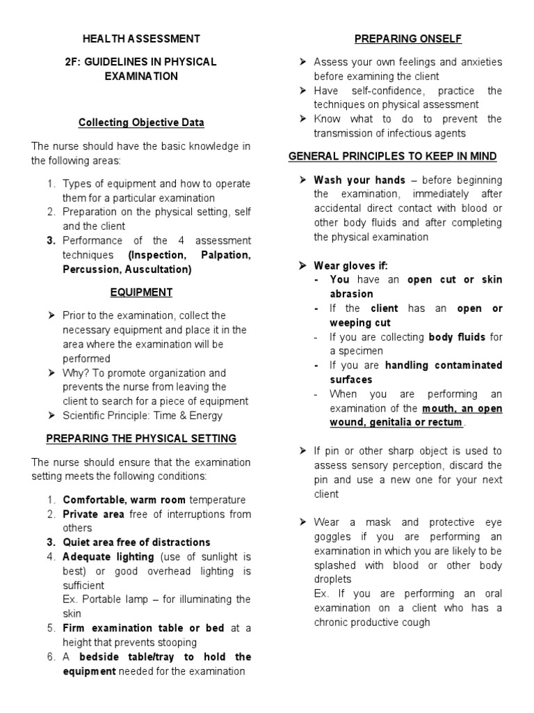 2F Guidelines in Physical Assessment Part 1 | PDF | Physical ...