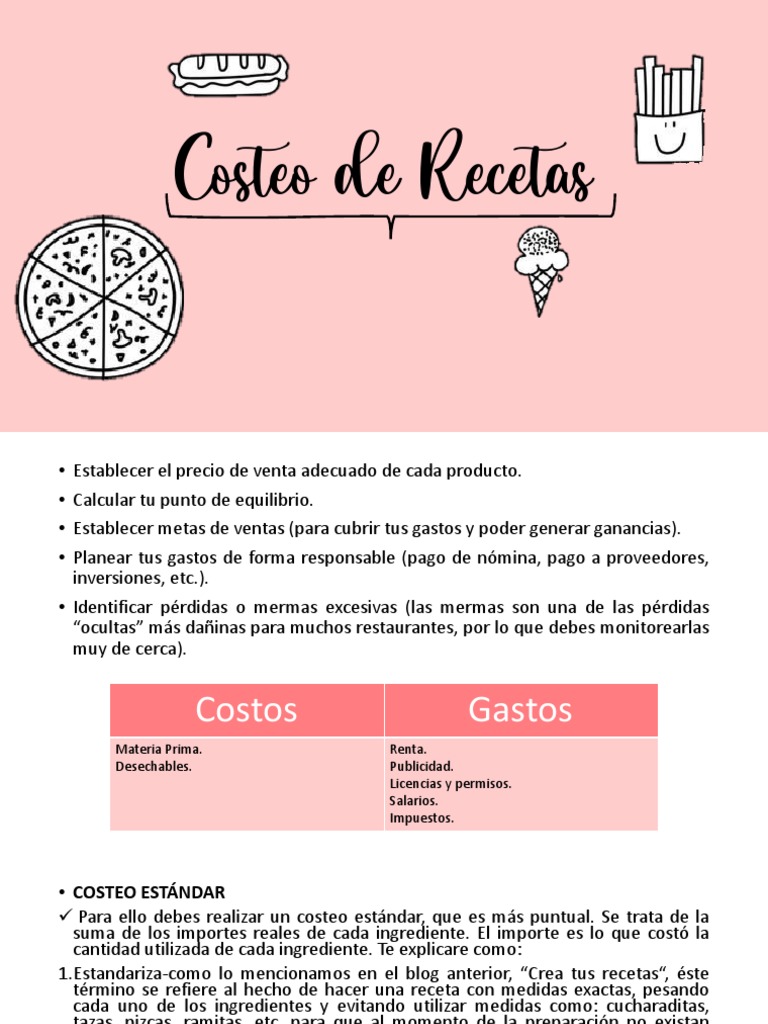 Costeo de Recetas | PDF | Comida y bebida | Cocina