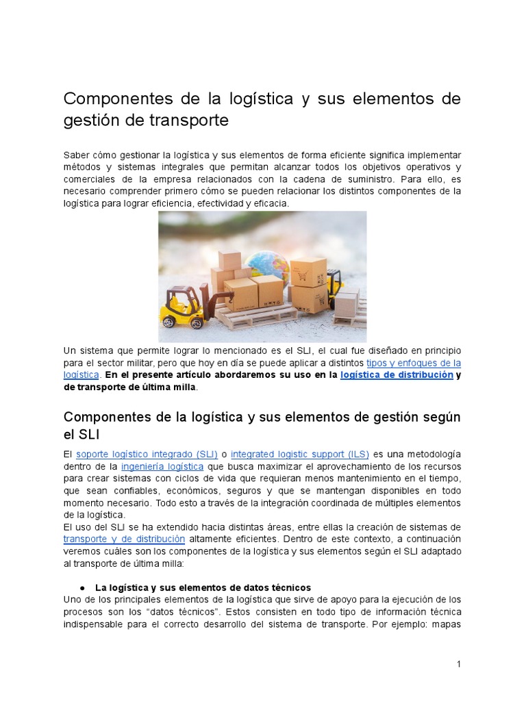 Componentes de La Logística y Sus Elementos de Gestión de Transporte ...