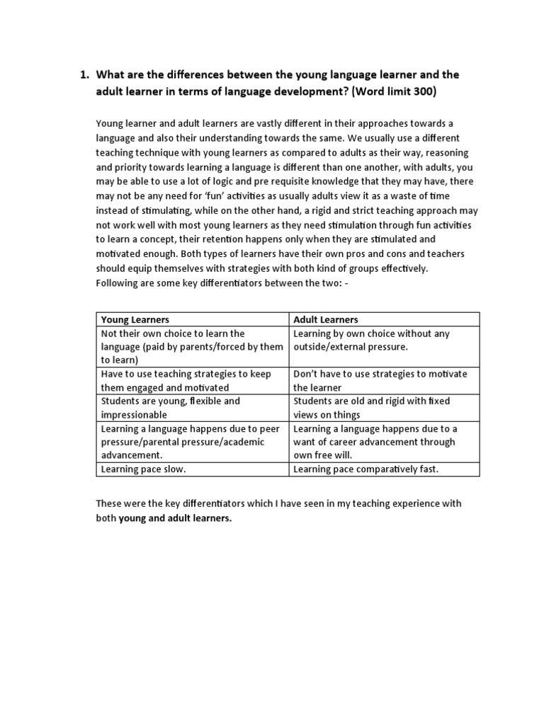 What Are The Differences Between The Young Language Learner and The Adult Learner in Terms of ...