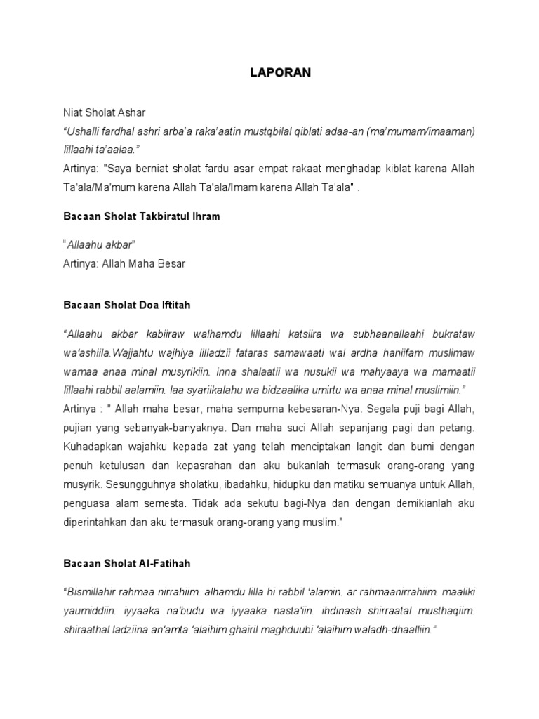 LAPORAN Sholat Ashar 1 | PDF
