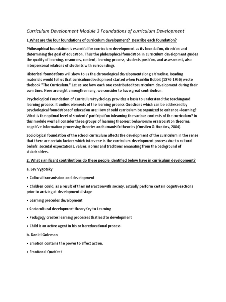 Curriculum Development Module 3 Foundations of Curriculum Development ...