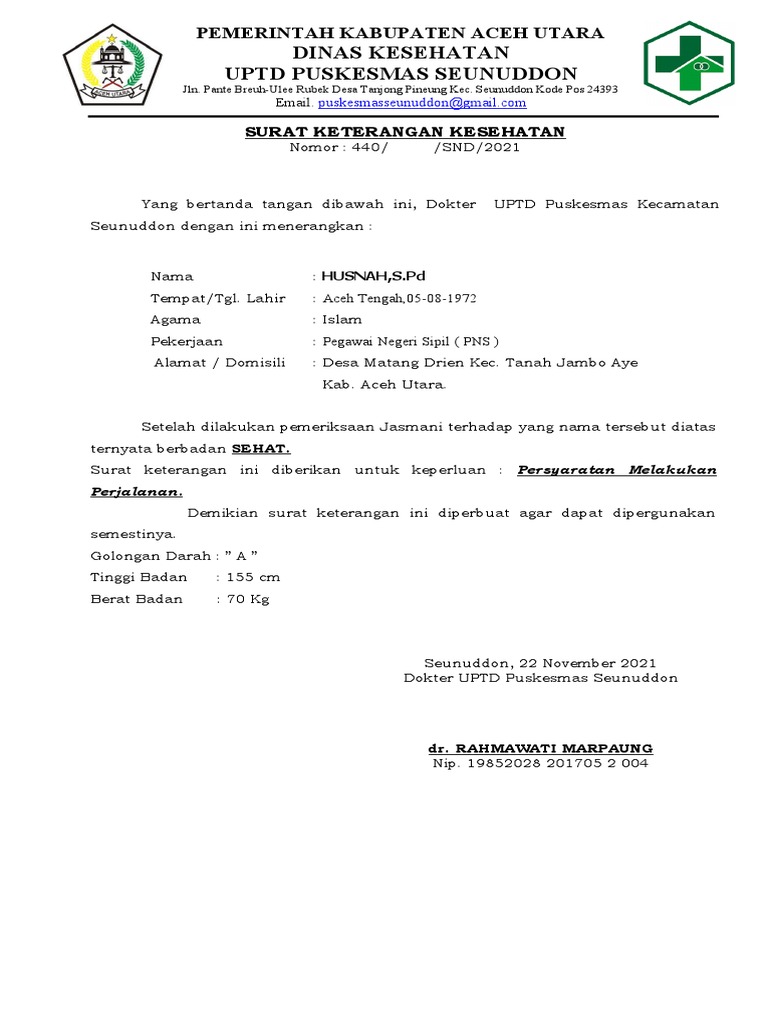 Surat Keterangan Kesehatan | PDF