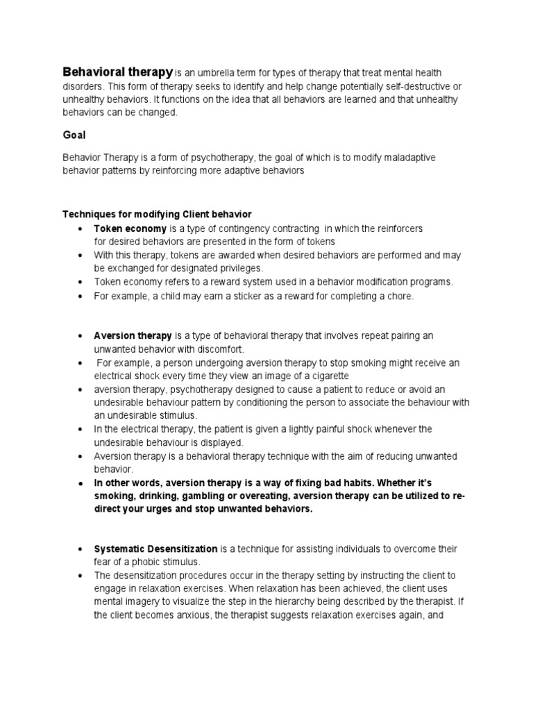 Behavioral Therapy: Techniques For Modifying Client Behavior | PDF ...