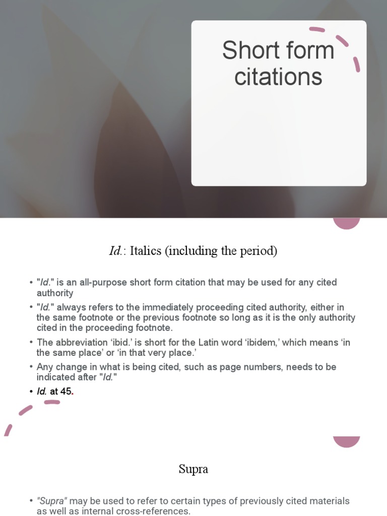 Short Form Citations Explained | PDF | Citation | Writing