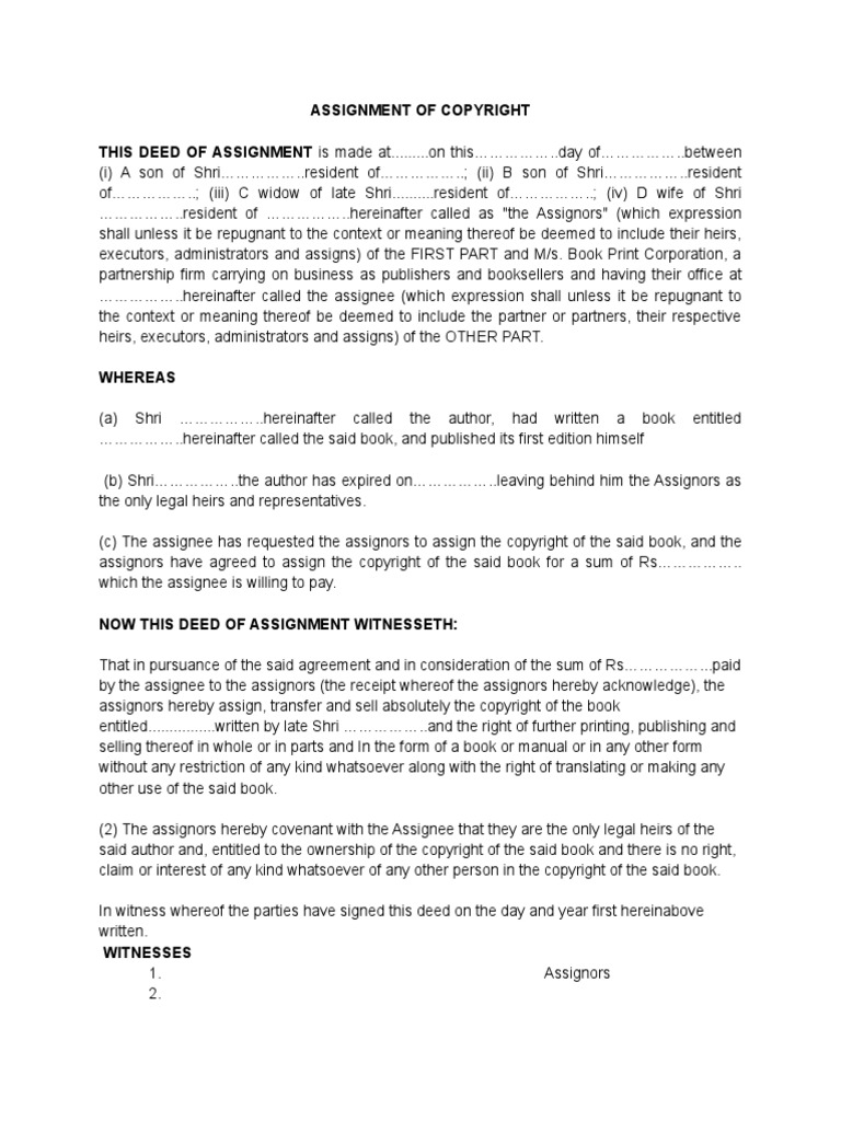 Assignment of Copyright | PDF | Assignment (Law) | Property Law