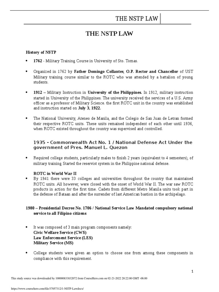 The NSTP Law | PDF | Philippines | Military