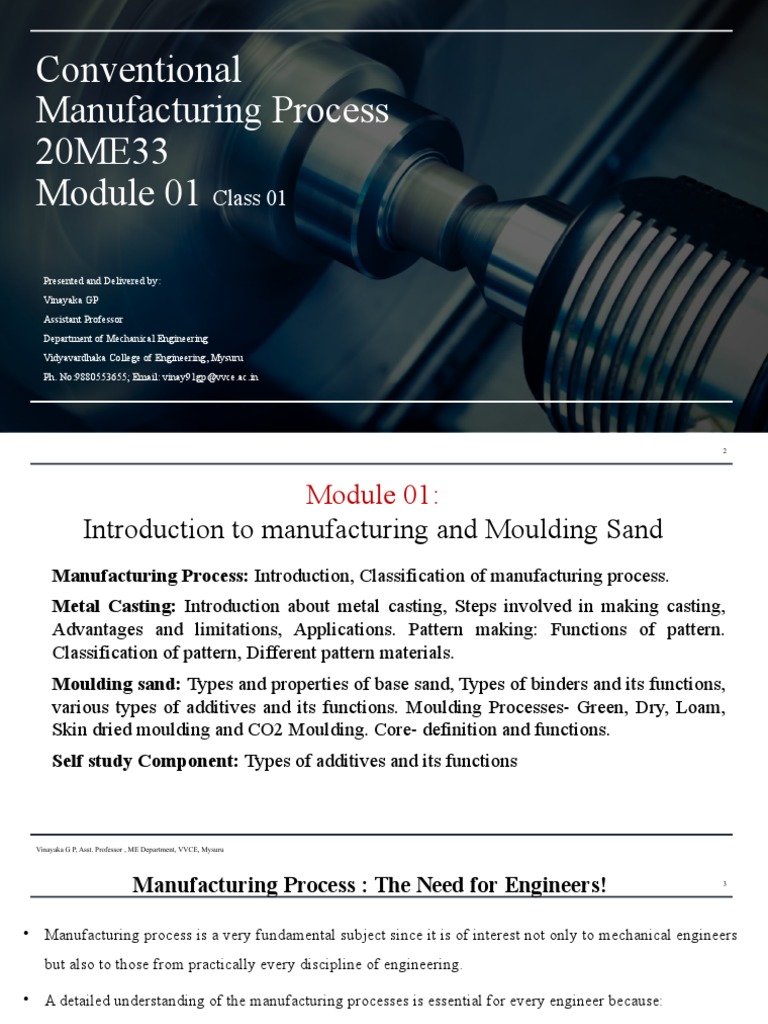 Conventional Manufacturing Process 20ME33: Class 01 | PDF | Foundry ...