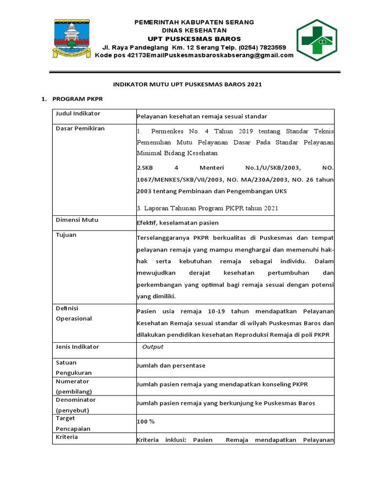 Indikator Mutu Gigi Dan PKPR | PDF