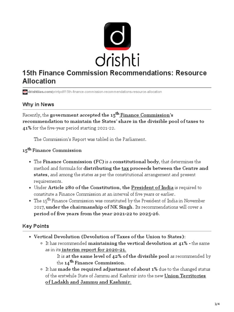 15th Finance Commission Recommendations | PDF | Government Budget ...