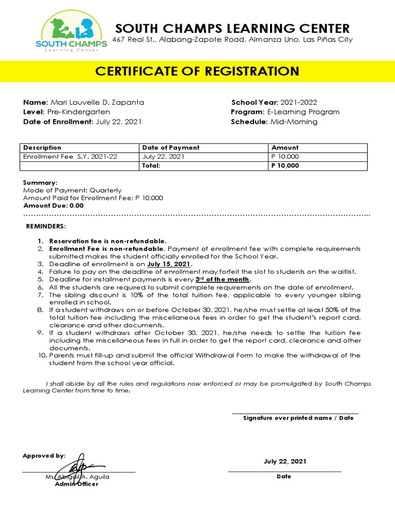 Certificate of Registration | PDF | Fee | Payments