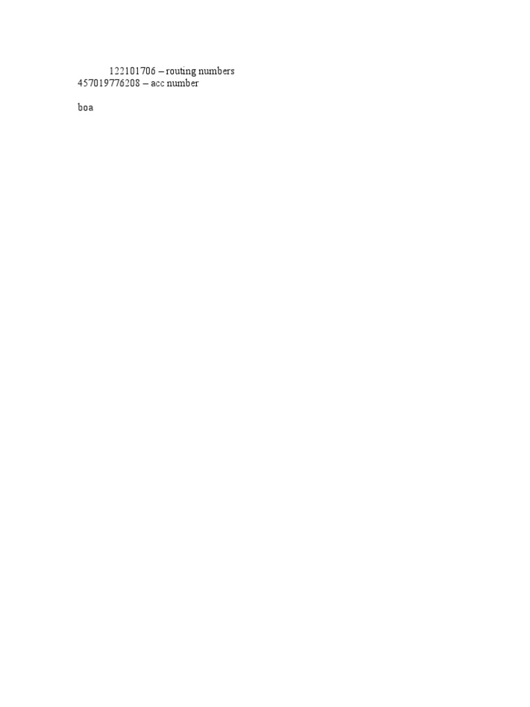 Routing Numbers 457019776208 - Acc Number Boa | PDF