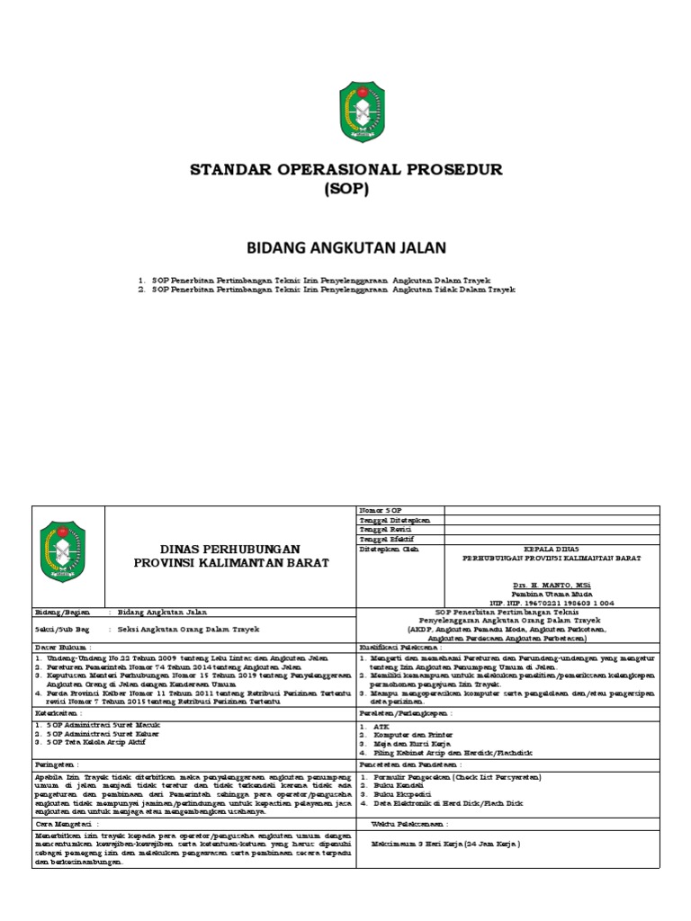 Sop Bidang Angkutan 2020 Ok | PDF