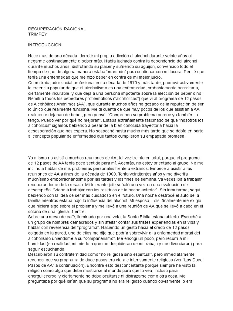 INTRODUCCIÓN Rational Recovery Trimpey | PDF | Programa de doce pasos ...