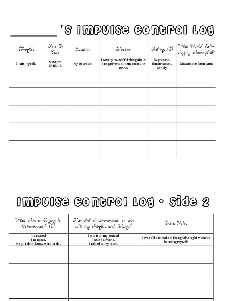 Impulse Control Log for Self-Reflection | PDF | Psychological Concepts ...