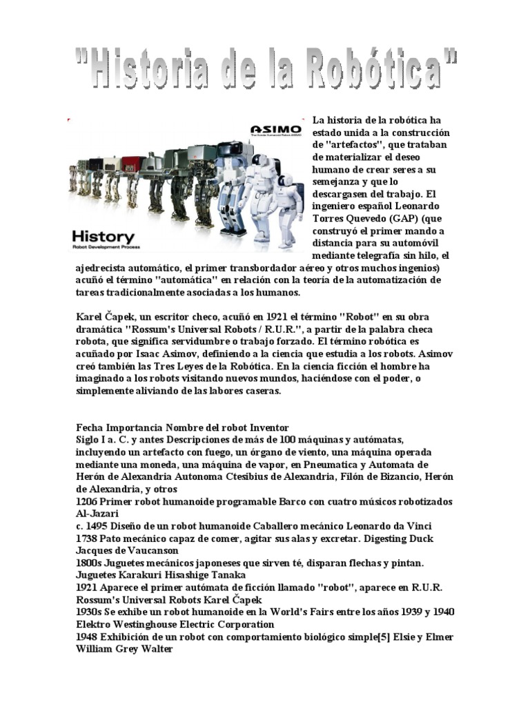 La Historia de La Robótica Ha Estado Unida A La Construcción de | PDF ...