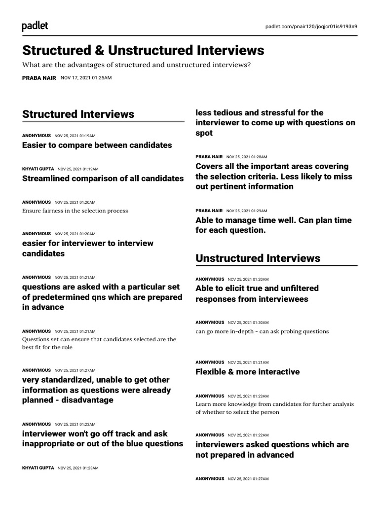 Structured & Unstructured Interviews | PDF | Interview | Job Interview