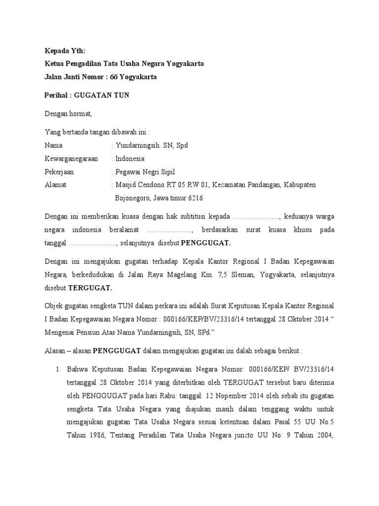 Surat Gugatan PTUN | PDF