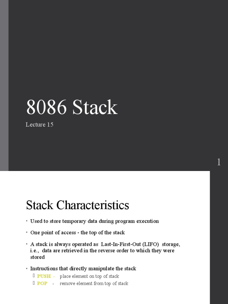 Lecture 15 8086 Stack | PDF | Subroutine | Pointer (Computer Programming) Lecture 15 8086 Stack | PDF | Subroutine | Pointer (Computer Programming)
