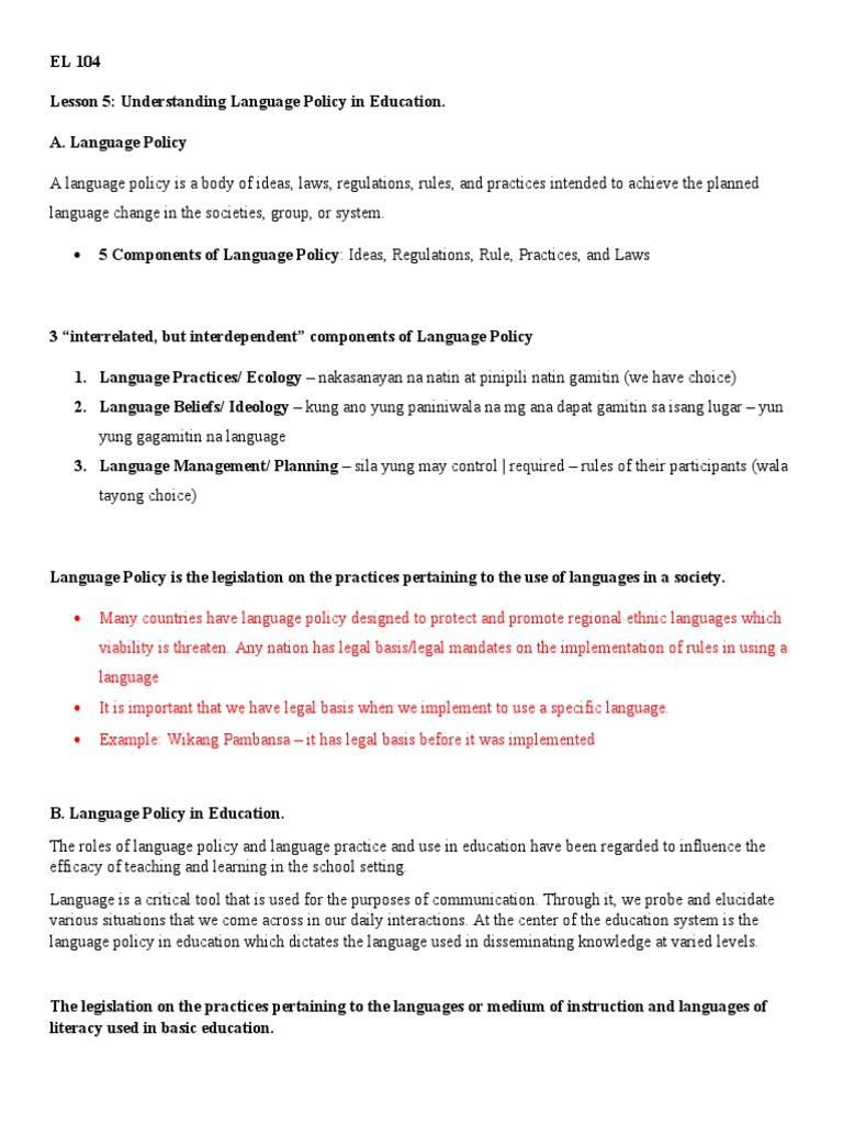 6 EL 104 - Understanding Language Policy in Education | PDF | Learning ...