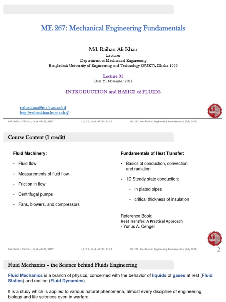 ME 267: Mechanical Engineering Fundamentals: Md. Raihan Ali Khan | PDF ...