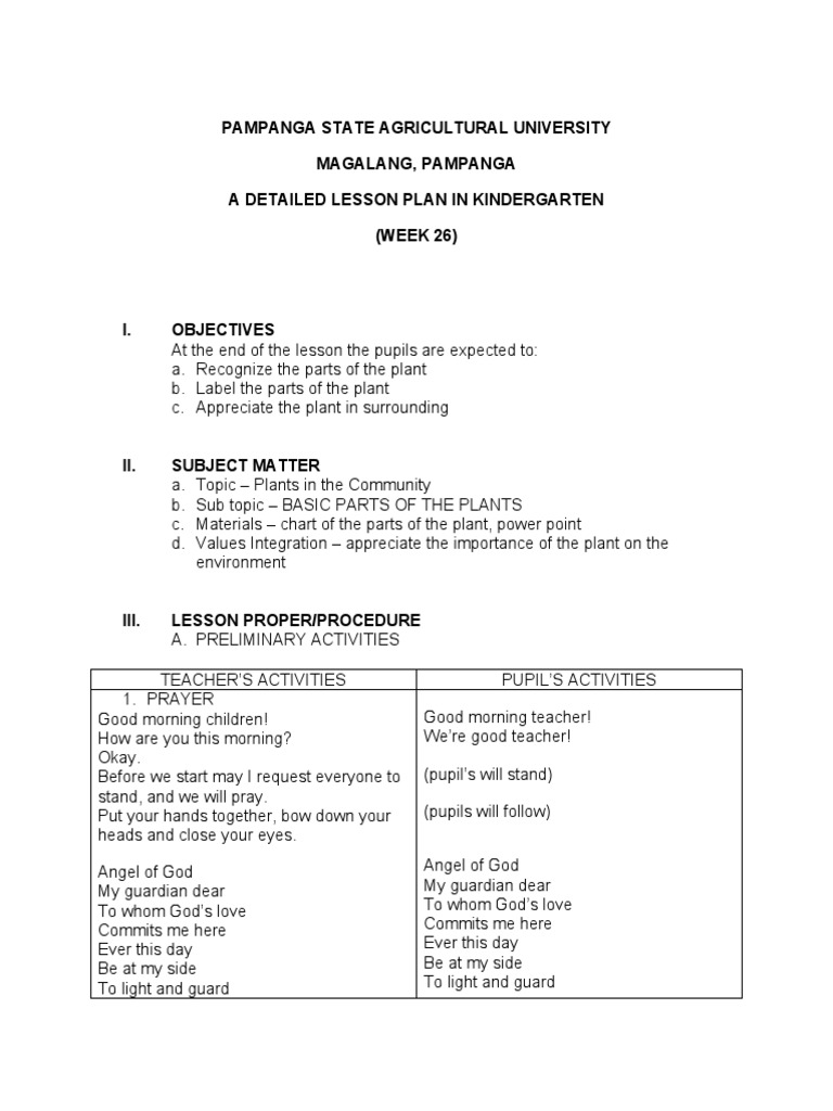 Pampanga State Agricultural University Magalang, Pampanga A Detailed Lesson Plan in Kindergarten ...