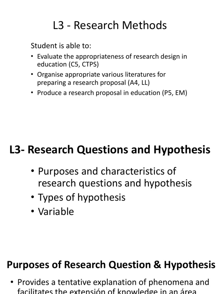 L3 - Research Questions and Hypothesis | PDF | Hypothesis | Theory