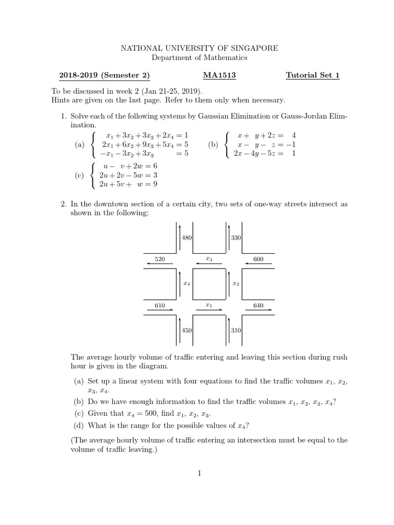Tutorial Set 1 | PDF | System Of Linear Equations | Matrix (Mathematics)