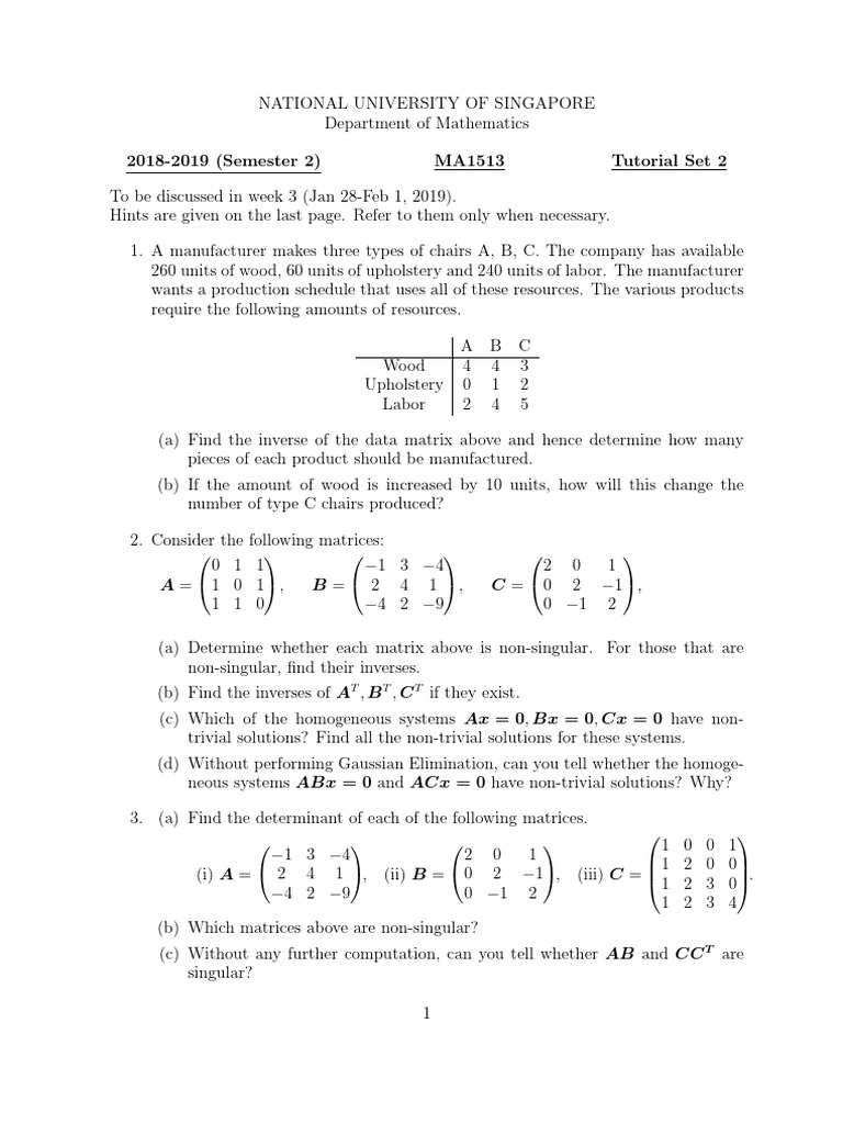 Tutorial Set 2 | PDF | System Of Linear Equations | Matrix (Mathematics)