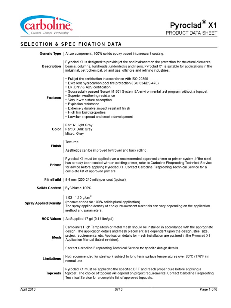 Pyroclad X1 PDS | PDF | Sheet Metal | Epoxy