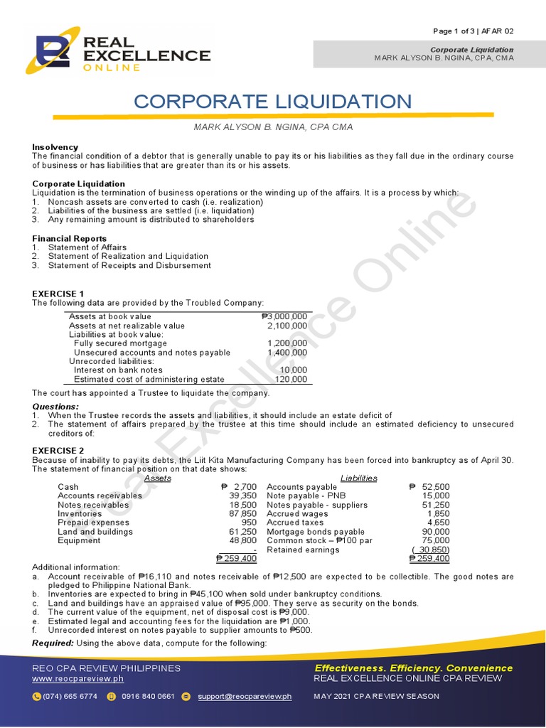 AFAR 02 Corporate Liquidation | PDF | Bankruptcy | Liquidation