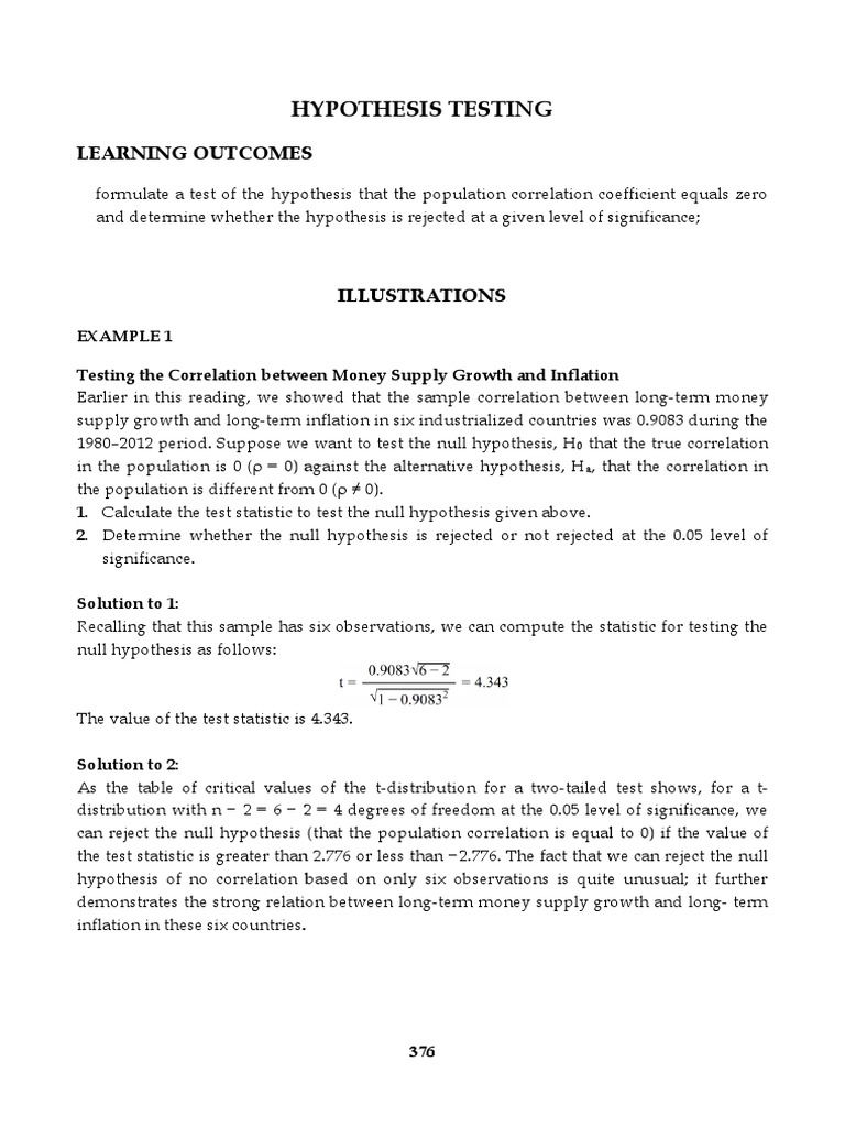 Hypothesis Testing Extract From Level I Book | PDF | Statistical ...