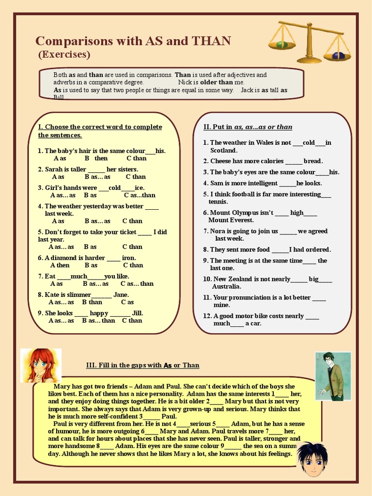 Comparisons With As and Than Exercises Grammar Drills 79521 | PDF ...