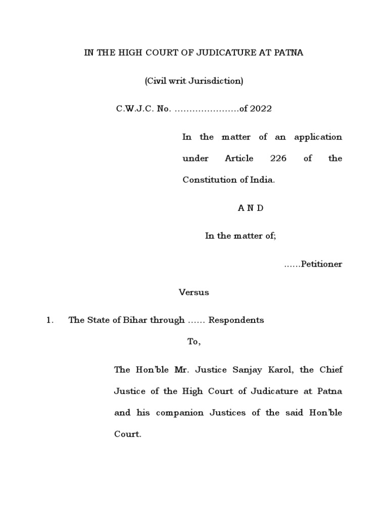 Writ Draft 2022 Pdf Writ Justice