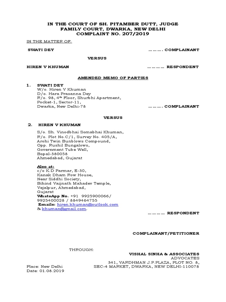 Amended Memo of Party | PDF