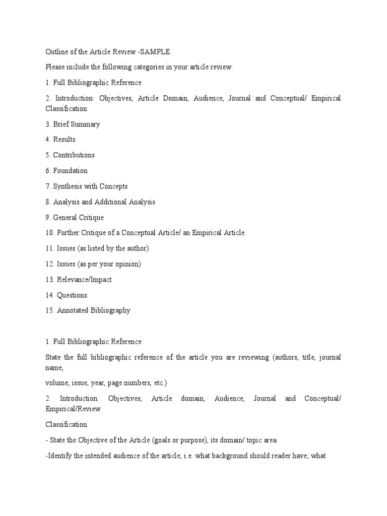 Article Review Outline Template | PDF | Concept | Methodology