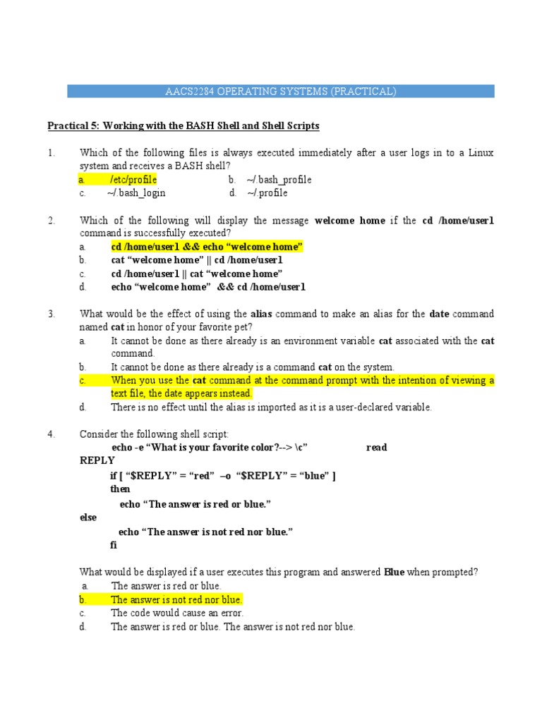 Practical 5 Working With The BASH Shell and Shell Scripts | PDF ... Practical 5 Working With The BASH Shell and Shell Scripts | PDF ...