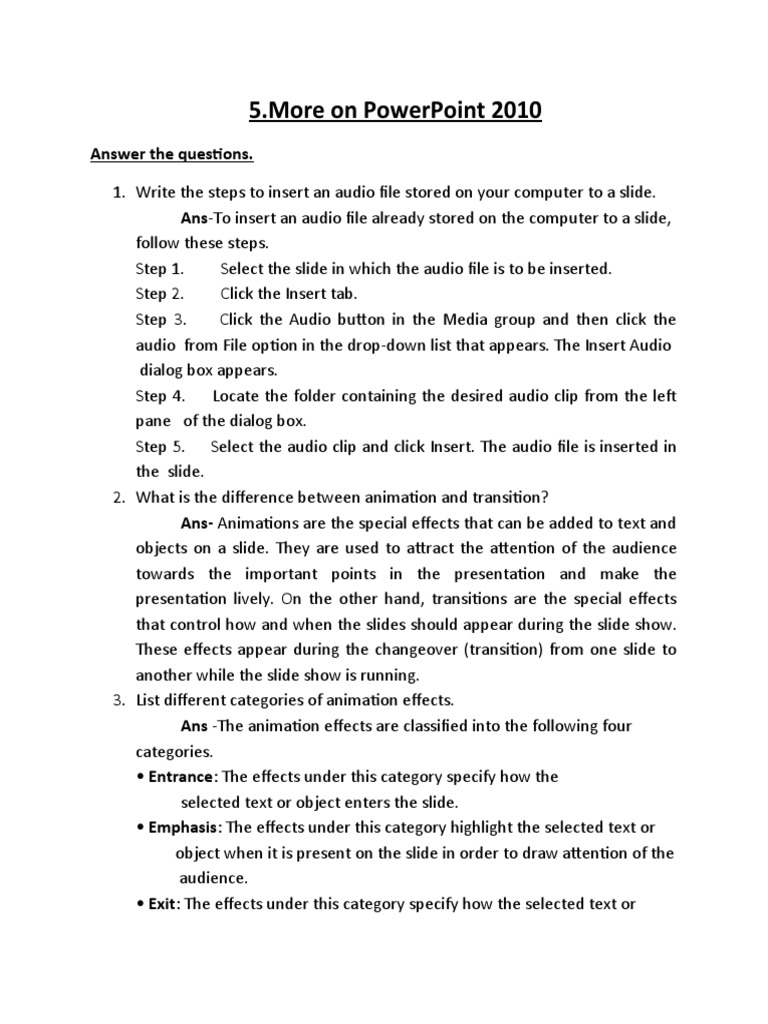 More On PowerPoint 2010 Class 6 | PDF | Microsoft Power Point | Computing
