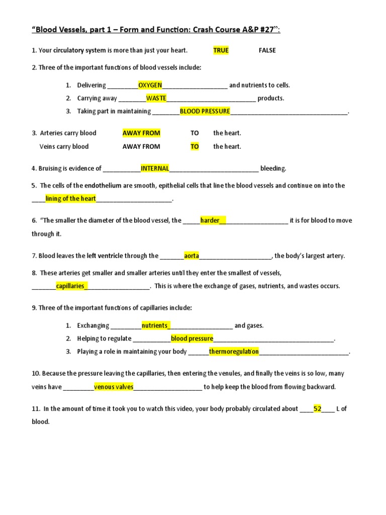 Blood Vessels, Part 1 - Form and Function: Crash Course A&P #27 | PDF ...
