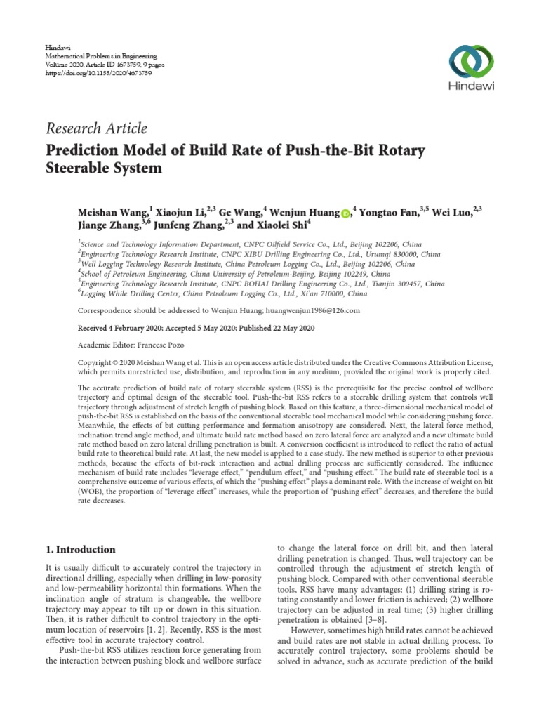 Prediction Model of Build Rate of Push-the-Bit Rotary Steerable System ...