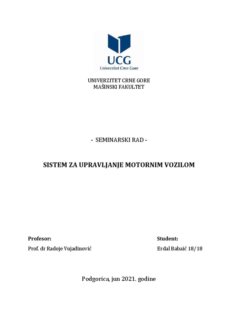 Sistem Za Upravljanje Motornim Vozilom | PDF