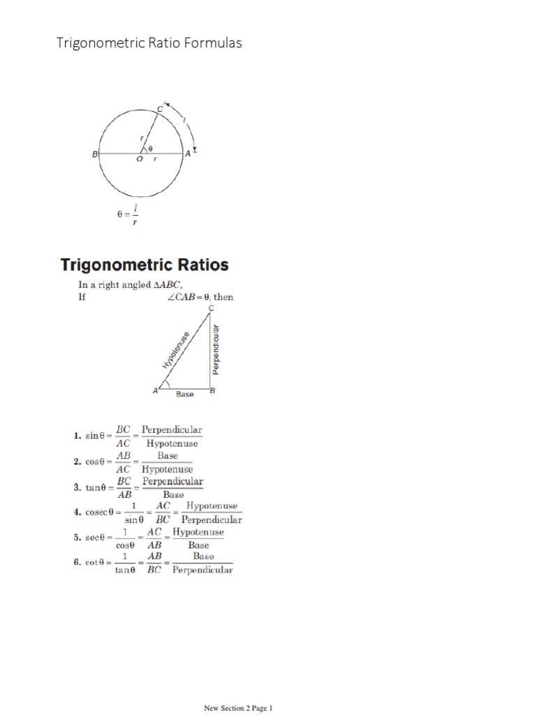 Trigonometric Ratio Formulas | PDF | Science & Mathematics | Technology ...