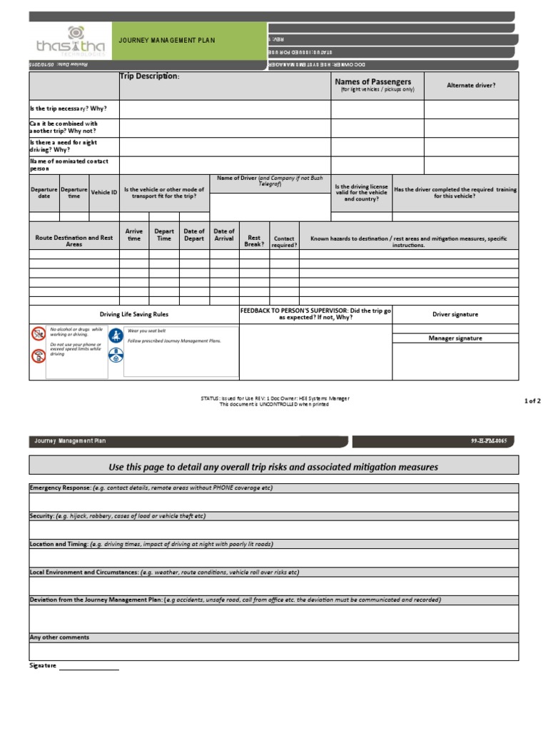 Form Journey Management Plan | PDF | Risk | Vehicles Form Journey Management Plan | PDF | Risk | Vehicles