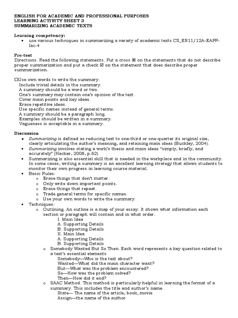 English For Academic and Professional Purposes Learning Activity Sheet ...